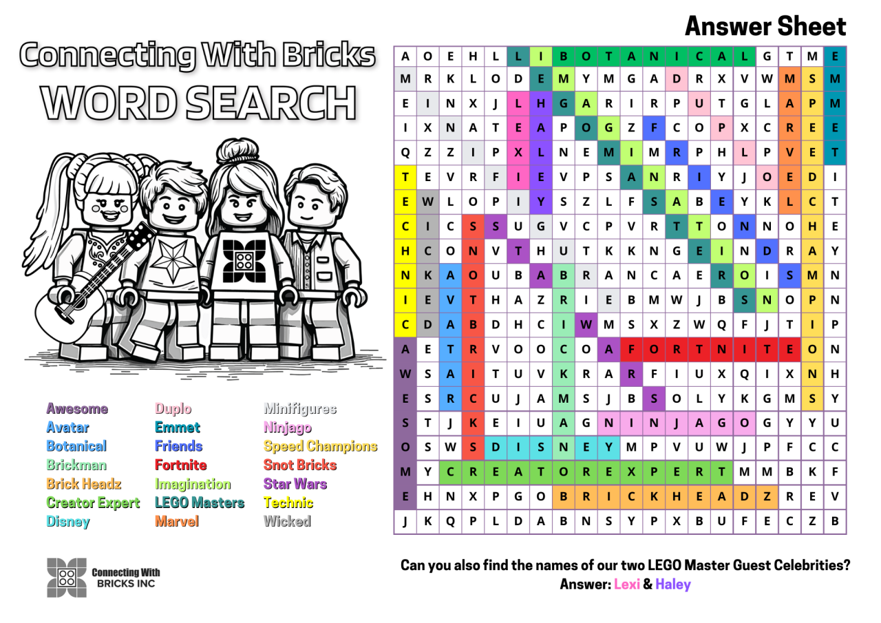 Word Search LEGO Fun Activity - Connecting With Bricks INC
